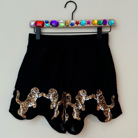 QUEEN OF SPARKLES | Shorts | Queen Of Sparkles Qos Black Sequin Tiger ...